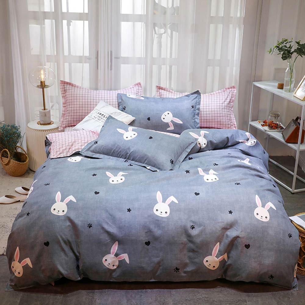 Grey Bunny Rabbits Bedding Set Cotton Microfiber Polyester Bedlinens T